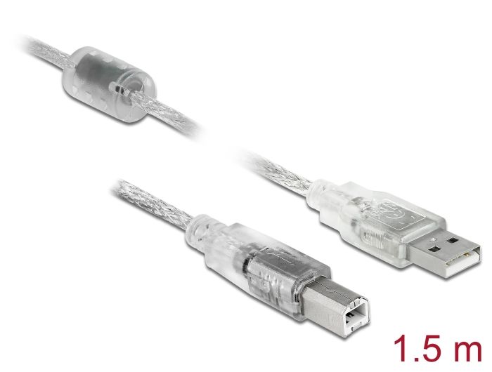 Delock USB 2.0 Kabel Typ-A zu Typ-B 1,5 m transparent günstig